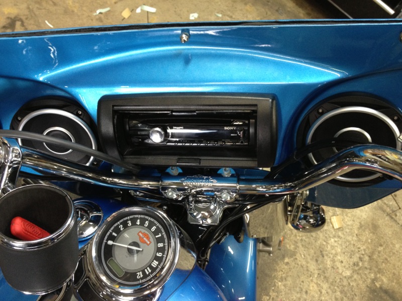 Harley stereo upgrade for this Softail courtesy of Westminster Speed
